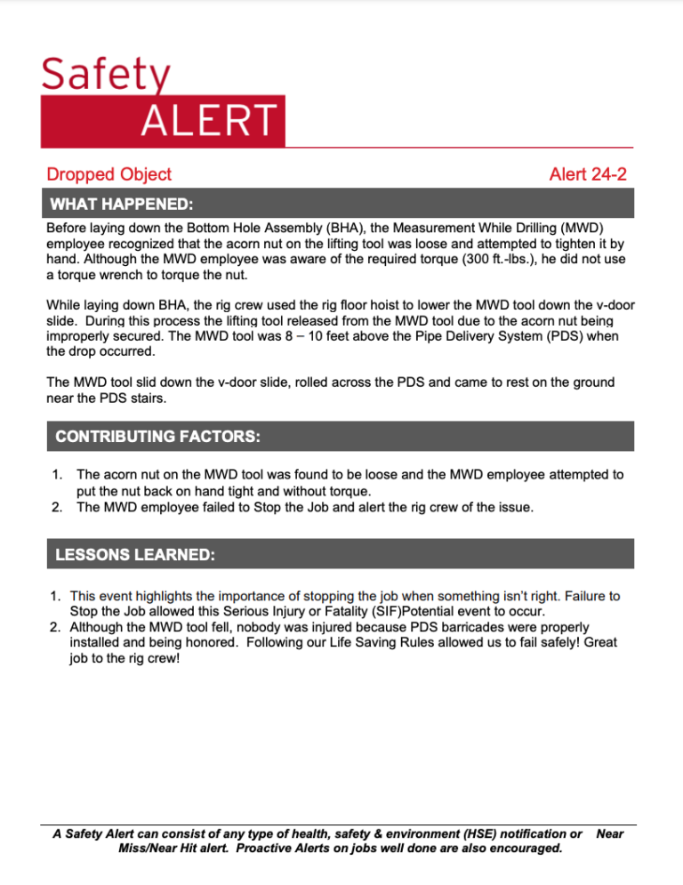 New IADC Safety Alert: Dropped Object - IADC.org